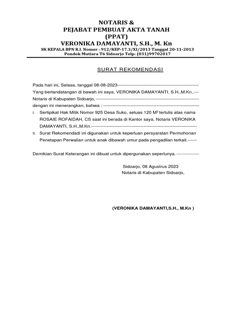 Draft Surat Rekomendasi | PDF