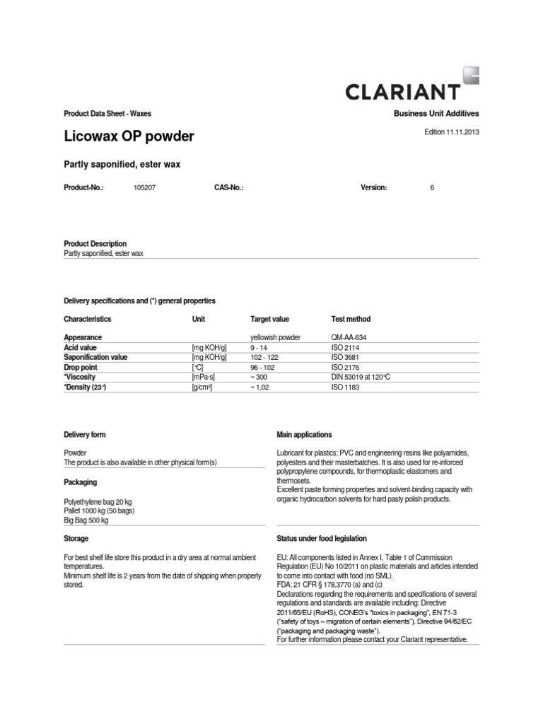 Licowax OP | PDF | Wax | Plastic