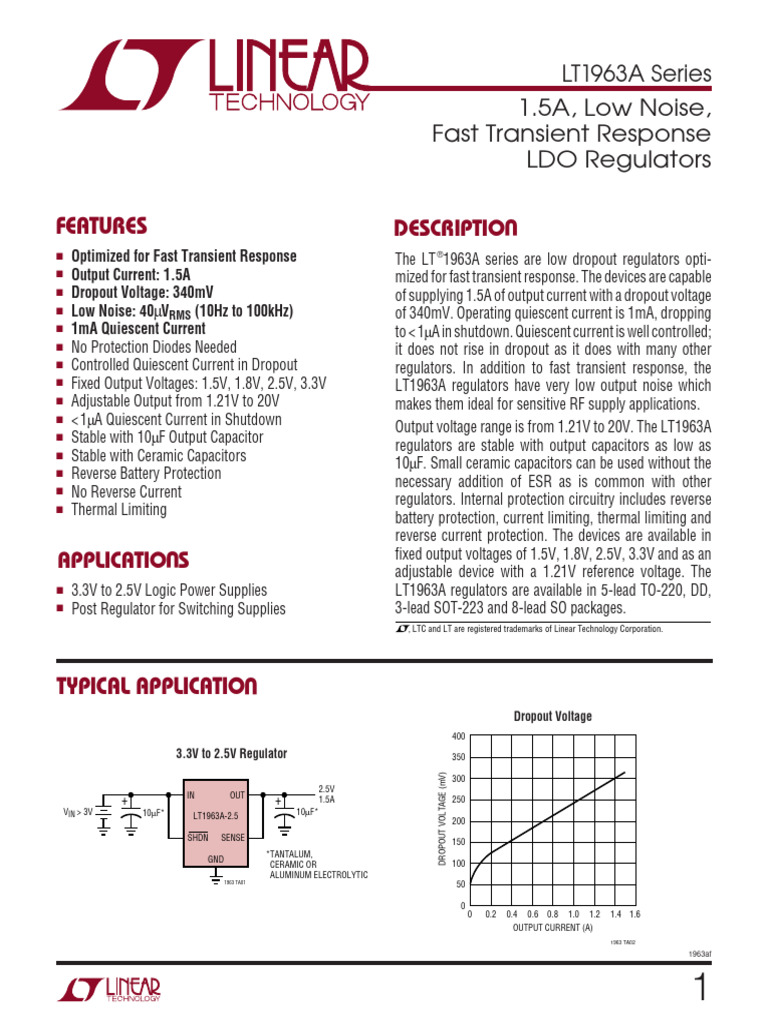 Datasheet - HK lt1963-33 349763 | PDF | Manufactured Goods | Materials ...