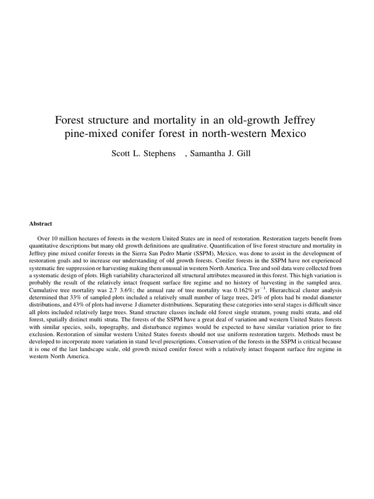 Forest Structure and Mortality in An Old-Growth Jeffrey Pine-Mixe | Download Free PDF | Forests ...