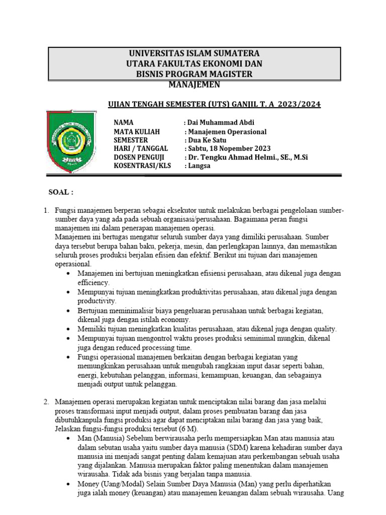 1.1dai Muhammad Abdi Manajemen Operasional | PDF