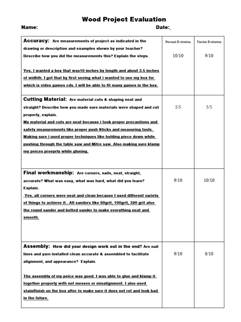 Wood Evaluation Final | PDF | Crafts