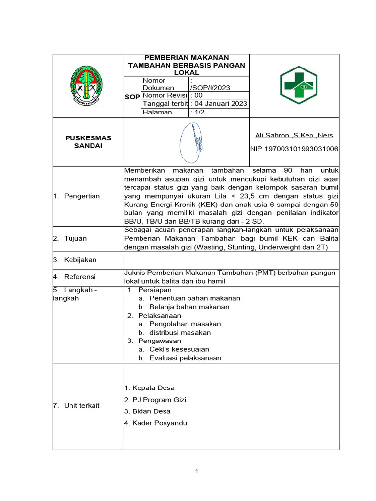 Draft Sop Pemberian PMT Lokal | PDF | Kesehatan Holistik