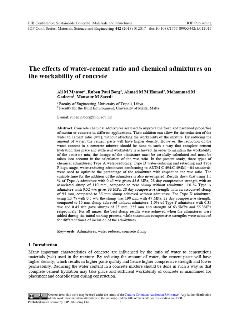 The_effects_of_water_cement_ratio_and_chemical_admixtures_on_the_workability_of_concrete_2018 | PDF