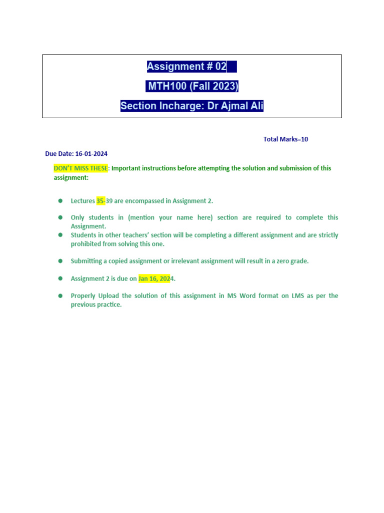 Assignment 2 MTH100. | PDF