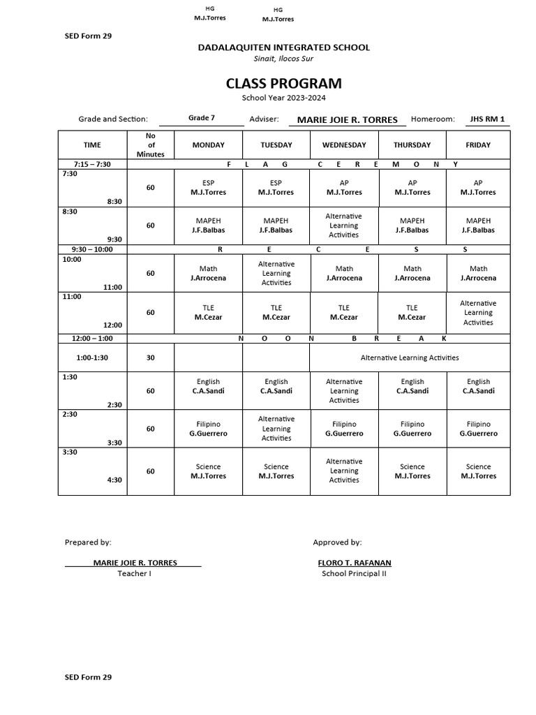 JHS Class Program 2023 2024 | PDF | Educational Organizations | Schools