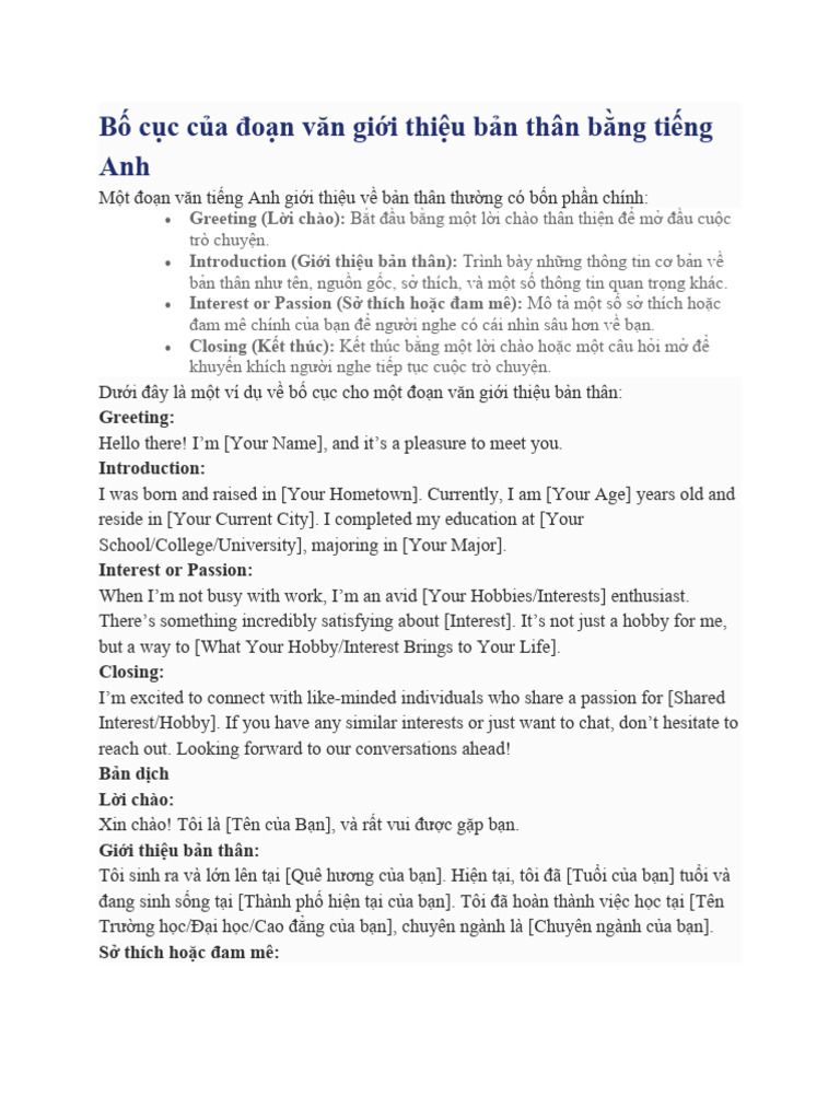 Gioi Thieu Ban Than Bang Tieng Anh | PDF