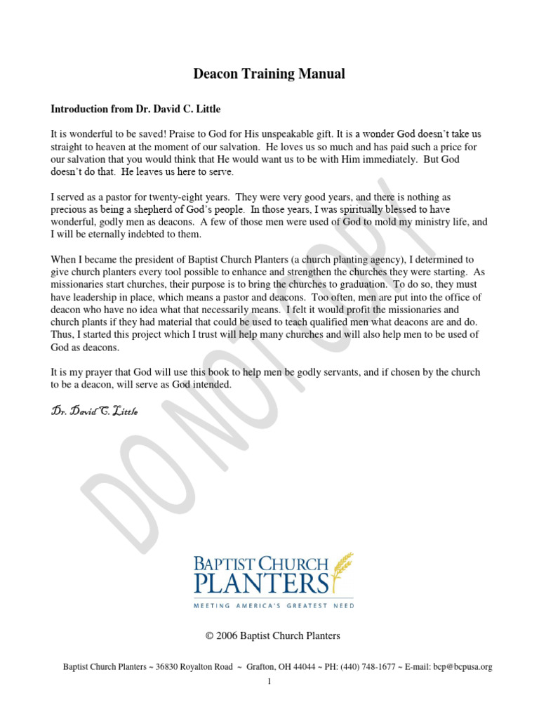 Baptist Deacons Training Manual for Web With Watermark | PDF | Deacon ...