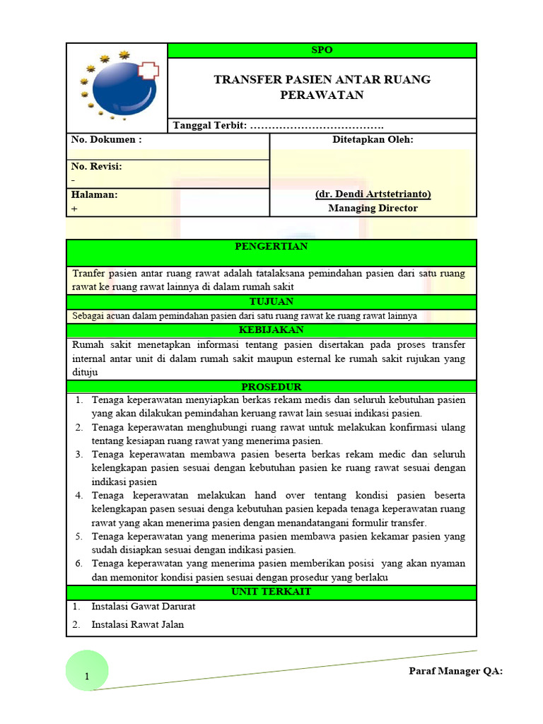 SPO Transfer Pasien Antar Ruangan | PDF