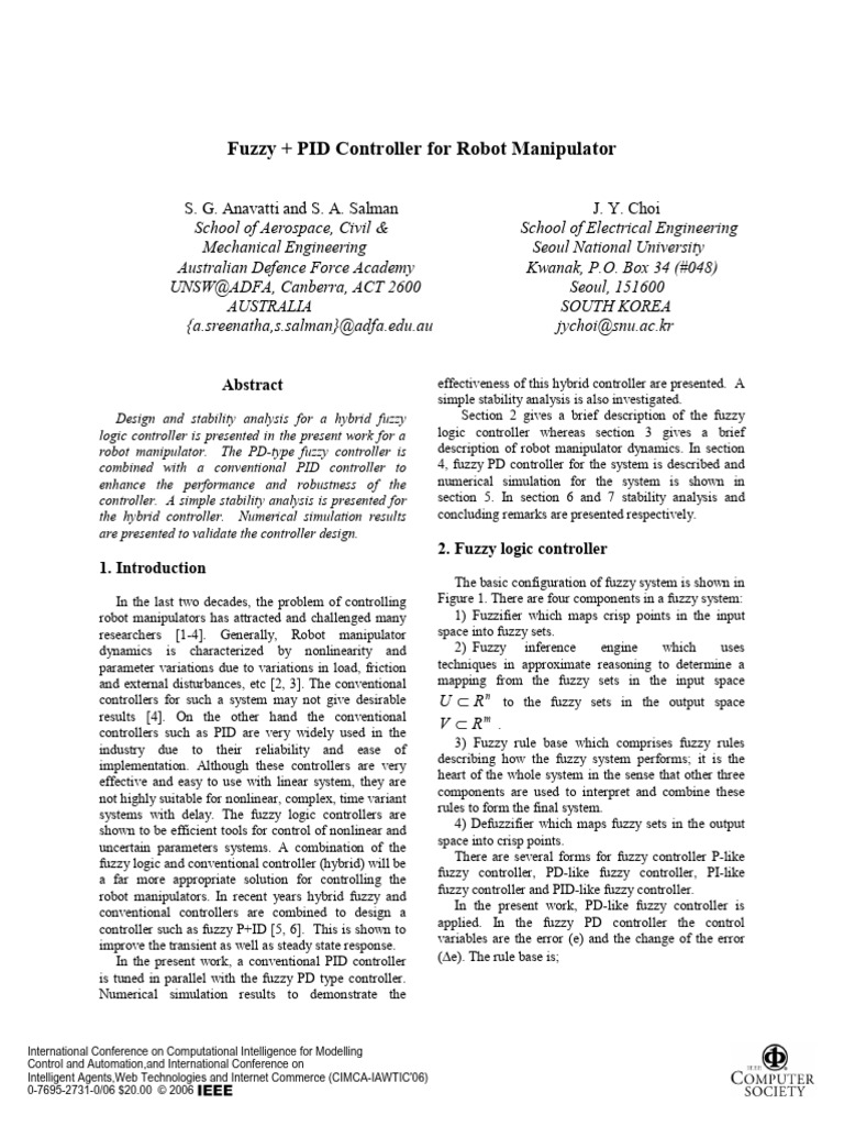 Fuzzy + PID Controller For Robot Manipulator | PDF