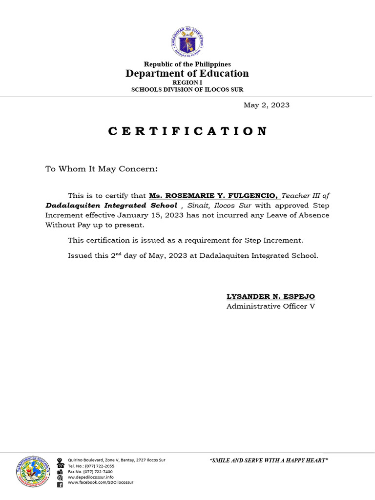 Certificate of No Leave of Absence | PDF | Philippines
