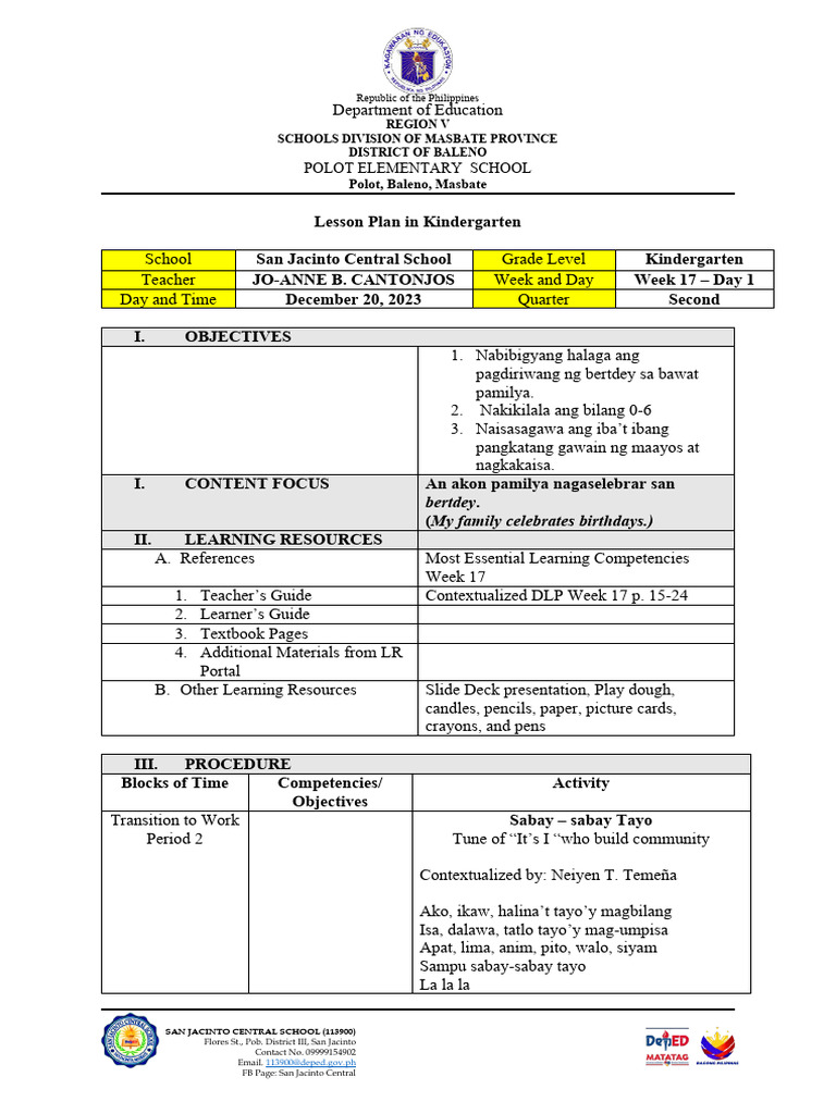 Lesson Plan in Kindergarten | PDF