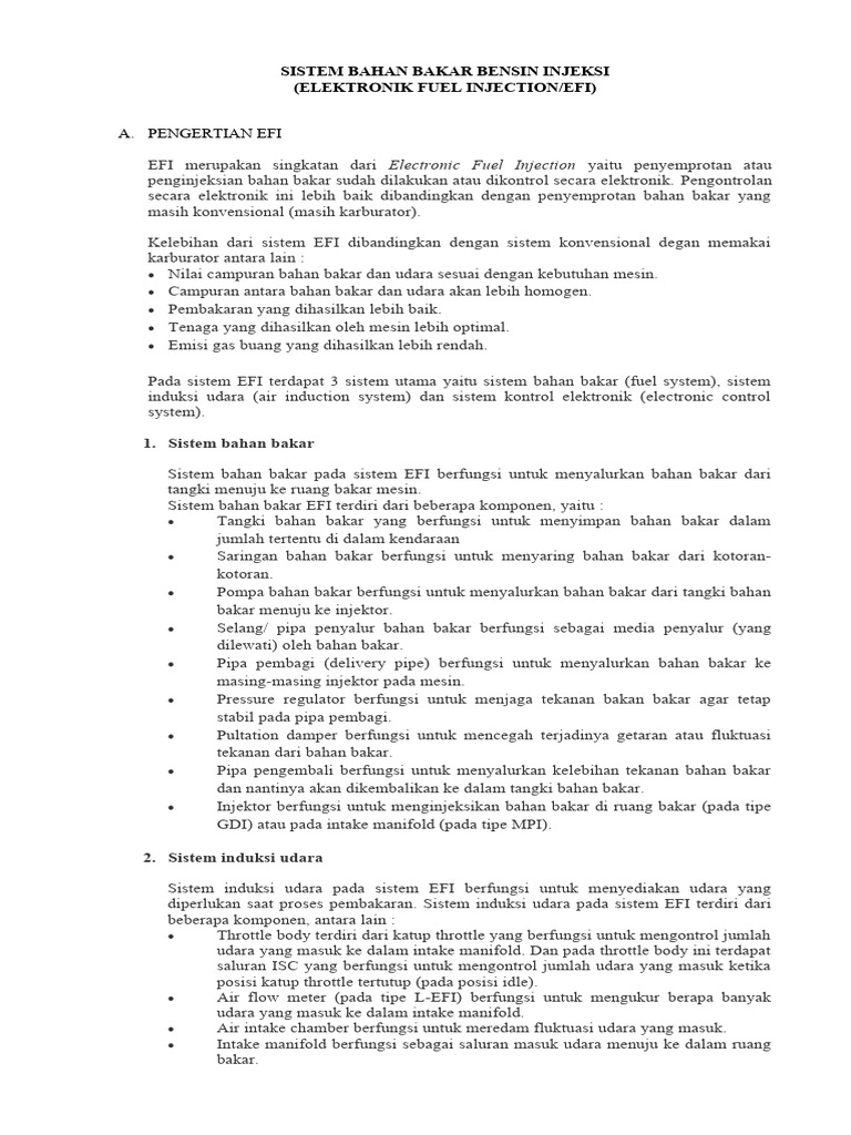 Sistem Bahan Bakar Bensin Injeksi (Pengertian) | PDF