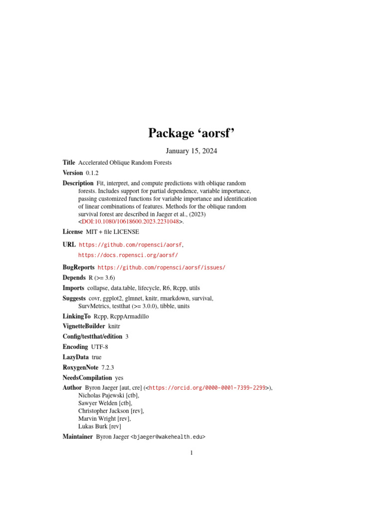Aorsf | PDF | Dependent And Independent Variables | Parameter (Computer Programming)