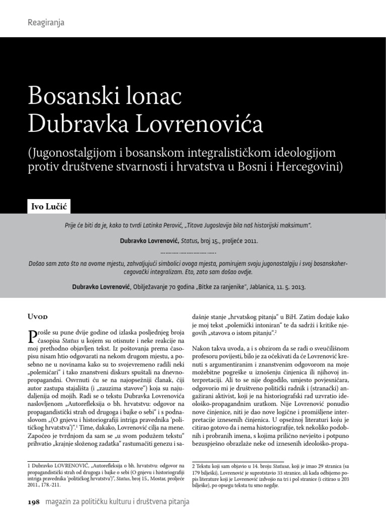 Bosanski Lonac Dubravka Lovrenovica | PDF