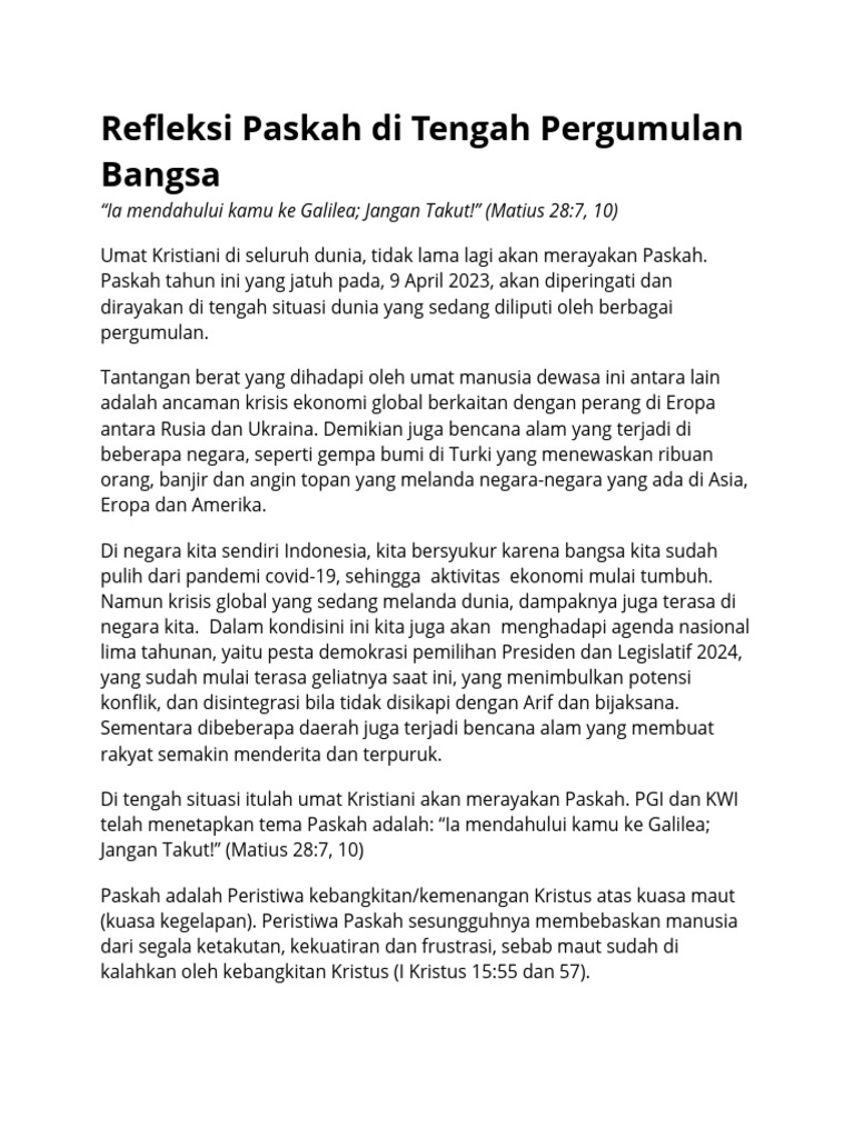 Refleksi Paskah di Tengah Pergumulan Bangsa | PDF