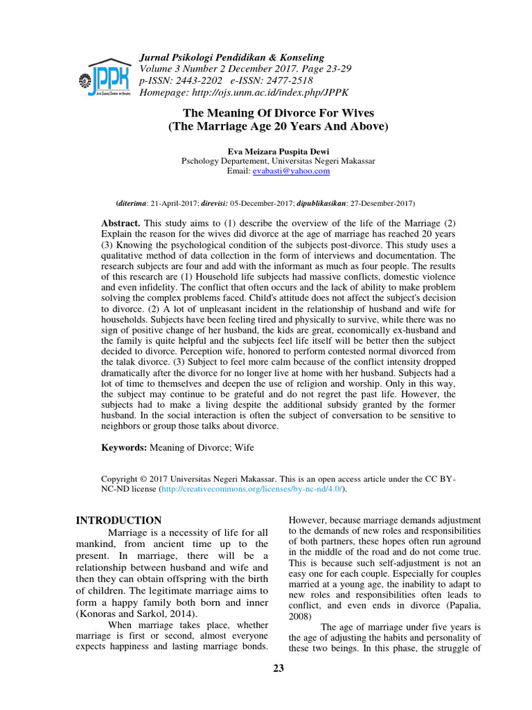 The Meaning of Divorce For Wives (The Marriage Age 20 Years and Above ...