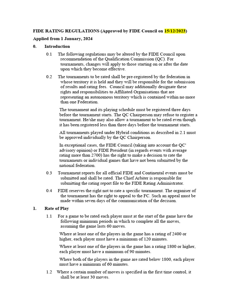 Annex 1 20231115 Fide Rating Regulations | PDF