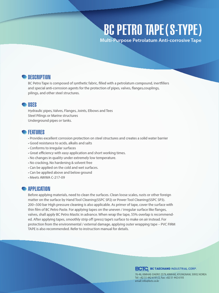 BC Petro Tape (S-Type) | PDF | Pipe (Fluid Conveyance) | Chemical Substances