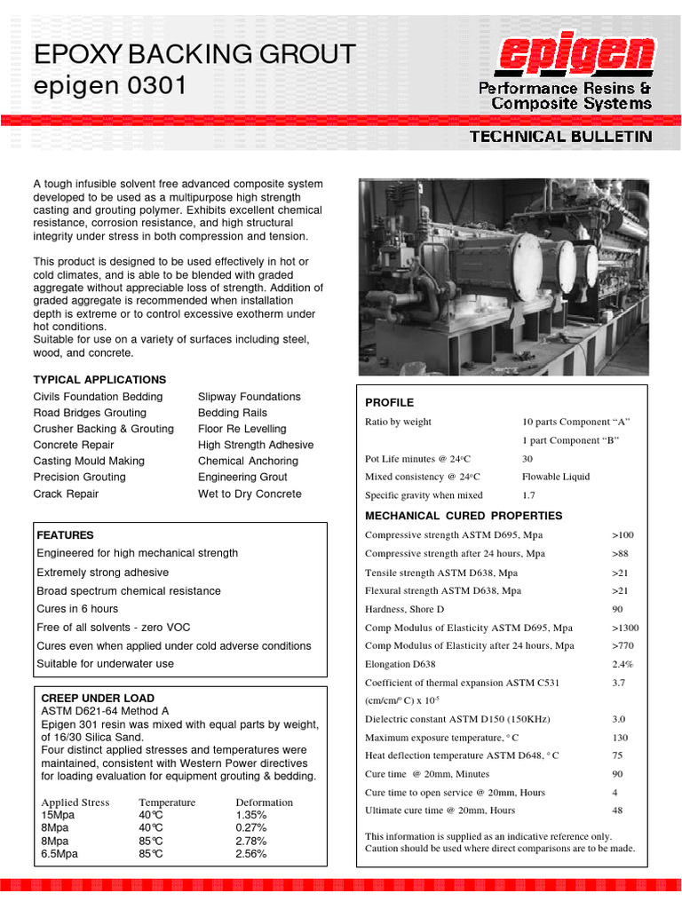 Epoxy Backing Grout Epigen 0301: Typical Applications Profile | PDF | Concrete | Strength Of ...
