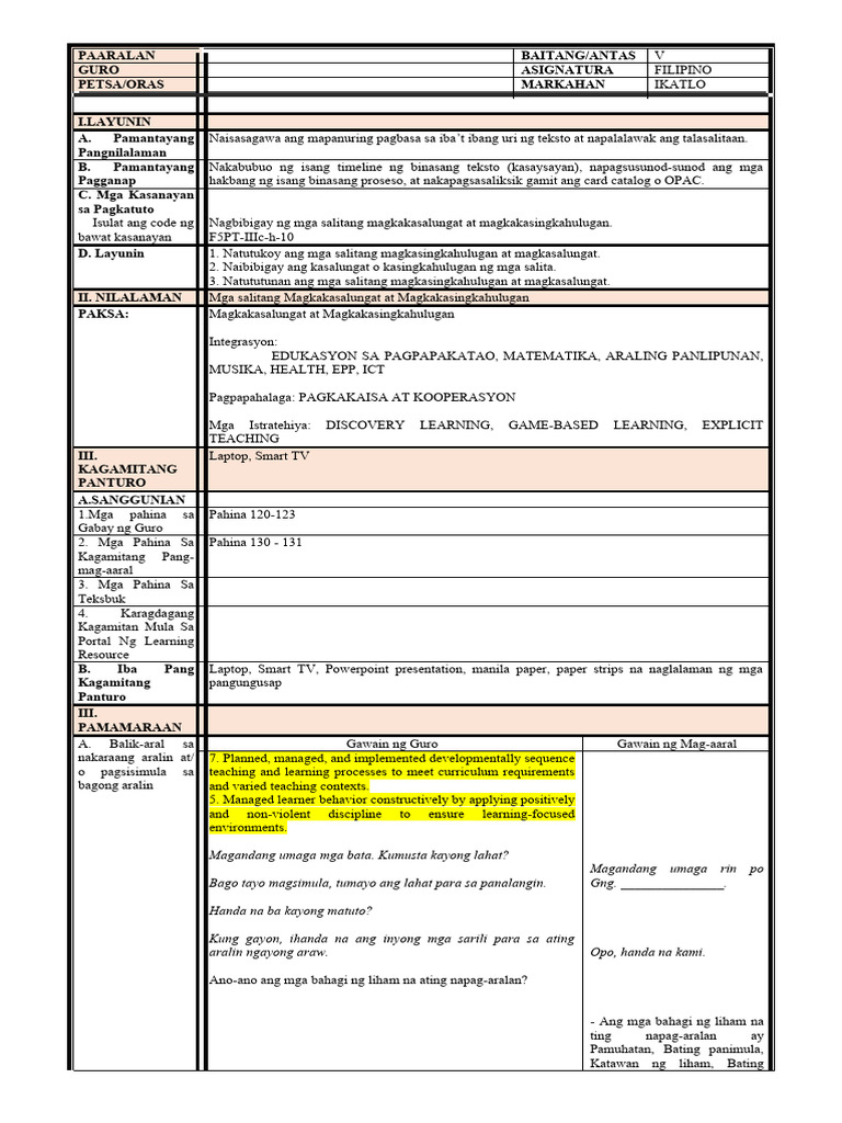 DLP FILIPINO 5 Q3 MAGKAKASALUNGAT AT MAGKAKASINGKAHULUGAN | PDF