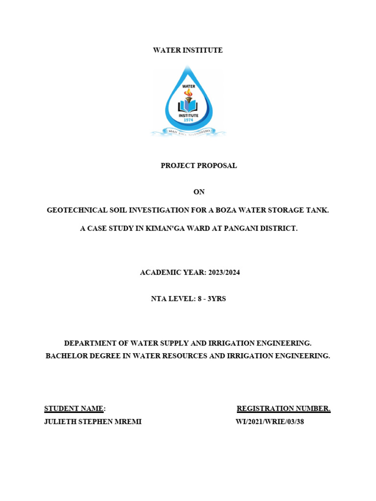 Project Proposal Pangani 1 | PDF | Geotechnical Engineering | Applied And Interdisciplinary Physics