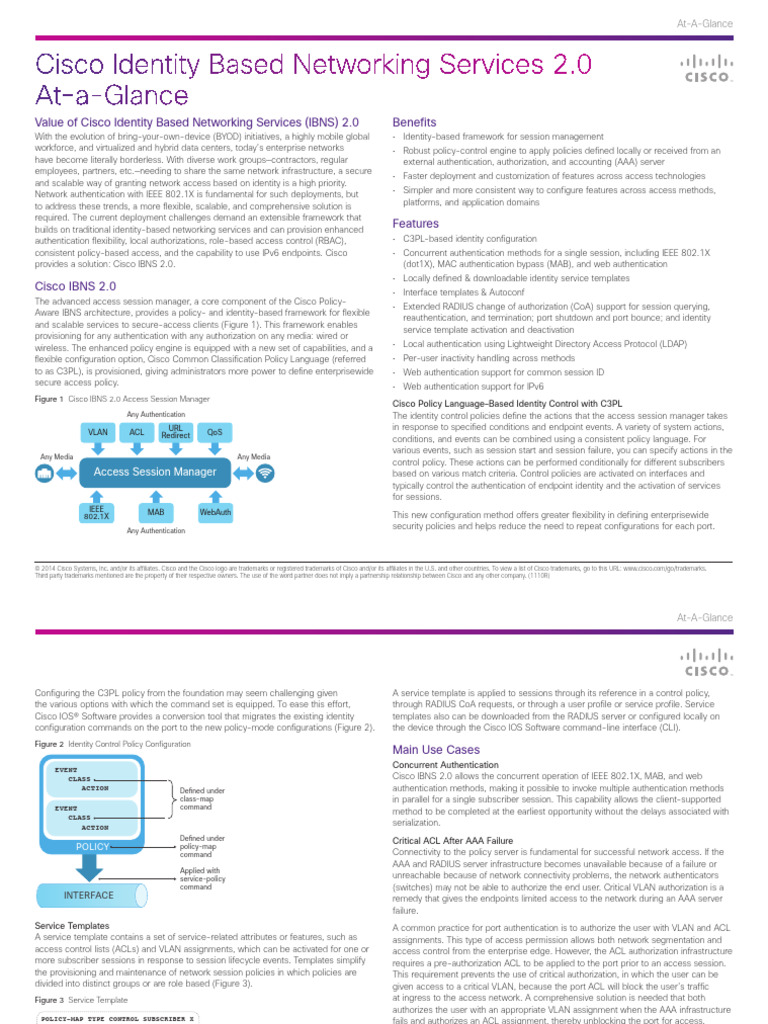 Cisco Identity Based Networking Services 2.0 At-a-Glance | PDF | Radius | Computer Network