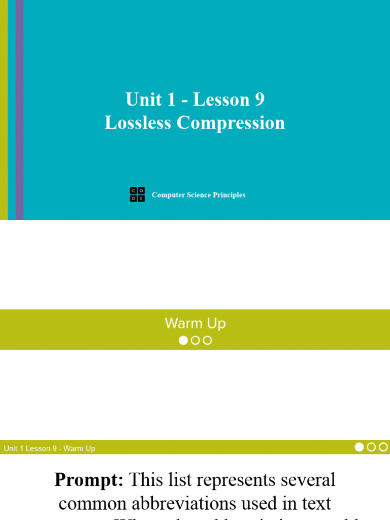 Unit 1, Lesson 9 - Lossless Compression | PDF | Data Compression | Human Communication