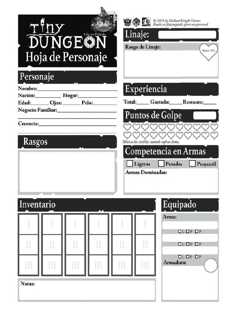FichasTiny - Dungeon - Edicin - Polluelo 2 | PDF