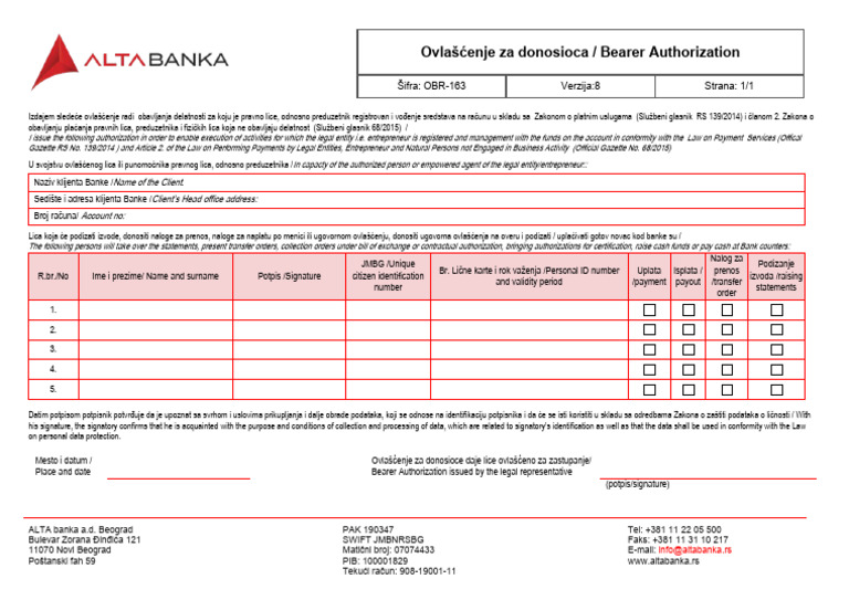 Obr 163 Ovlascenje Za Donosioca Pdf Economies Business