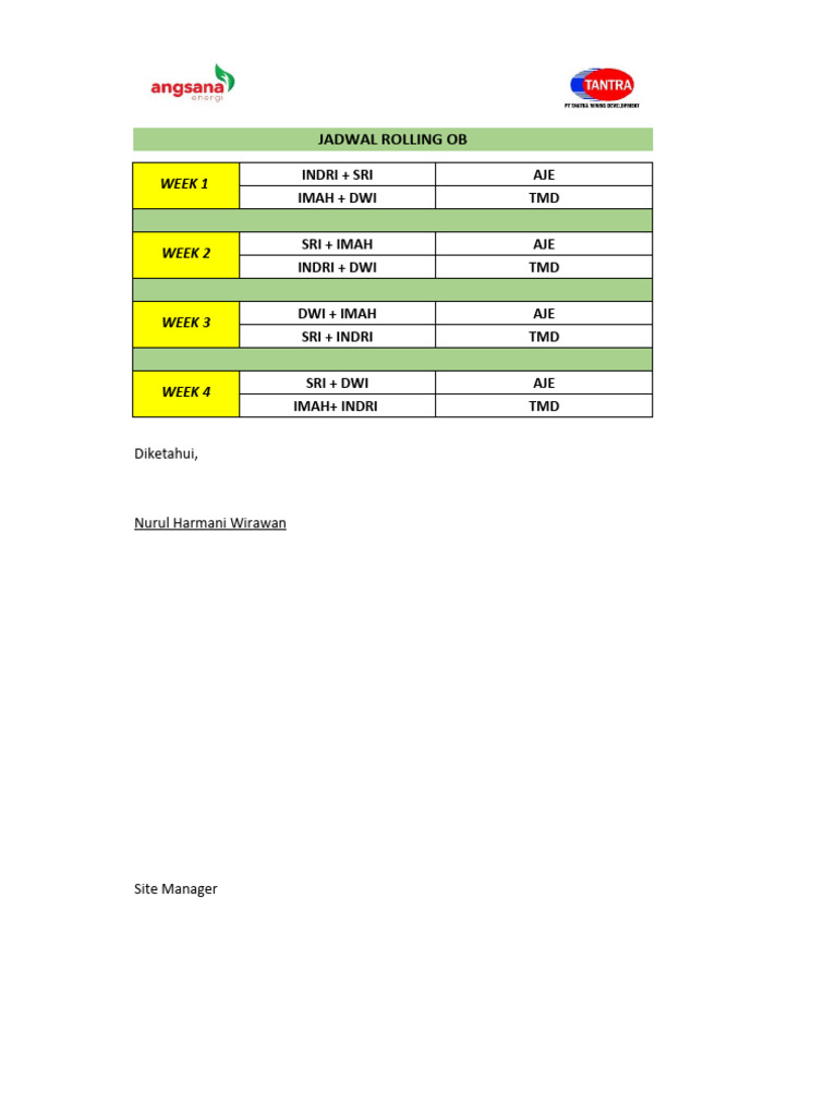 Jadwal Rolling Ob Aje-Tmd | PDF