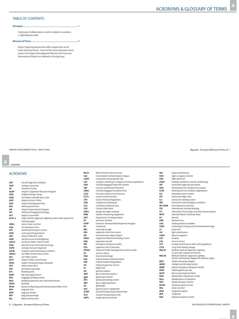 Appendix A Acronyms and Glossary of Terms | PDF | Airport | Air Traffic Control