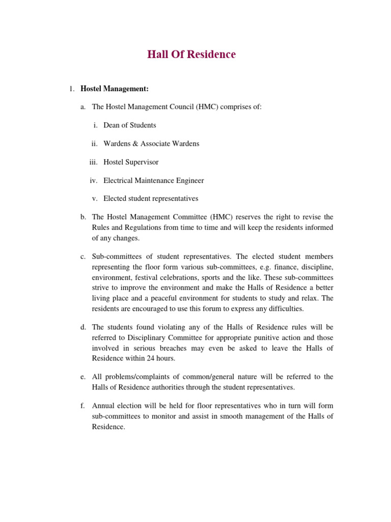 Hostel Management Rules and Guidelines | PDF | Dormitory