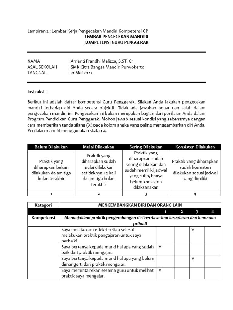 Lampiran 2 - Lembar Kerja Pengecekan Mandiri Kompetensi GP | PDF