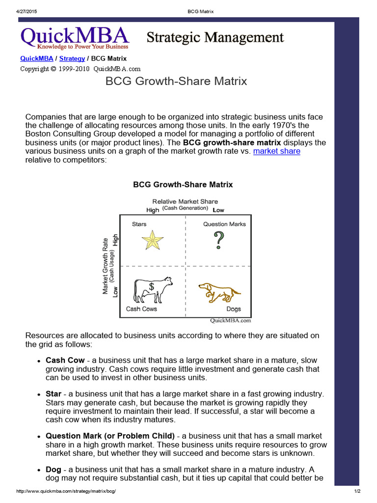 BCG Matrix | PDF | Financial Markets | Economics