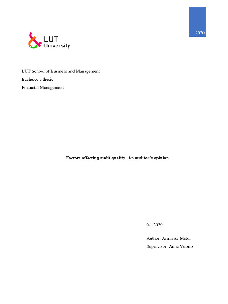 Factors Affecting Audit Quality An Auditors Opinion 2 Pdf Financial Audit Audit
