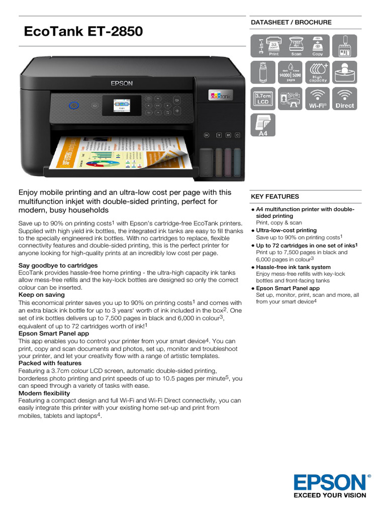 Epson EcoTank ET 2850 Datasheet | PDF