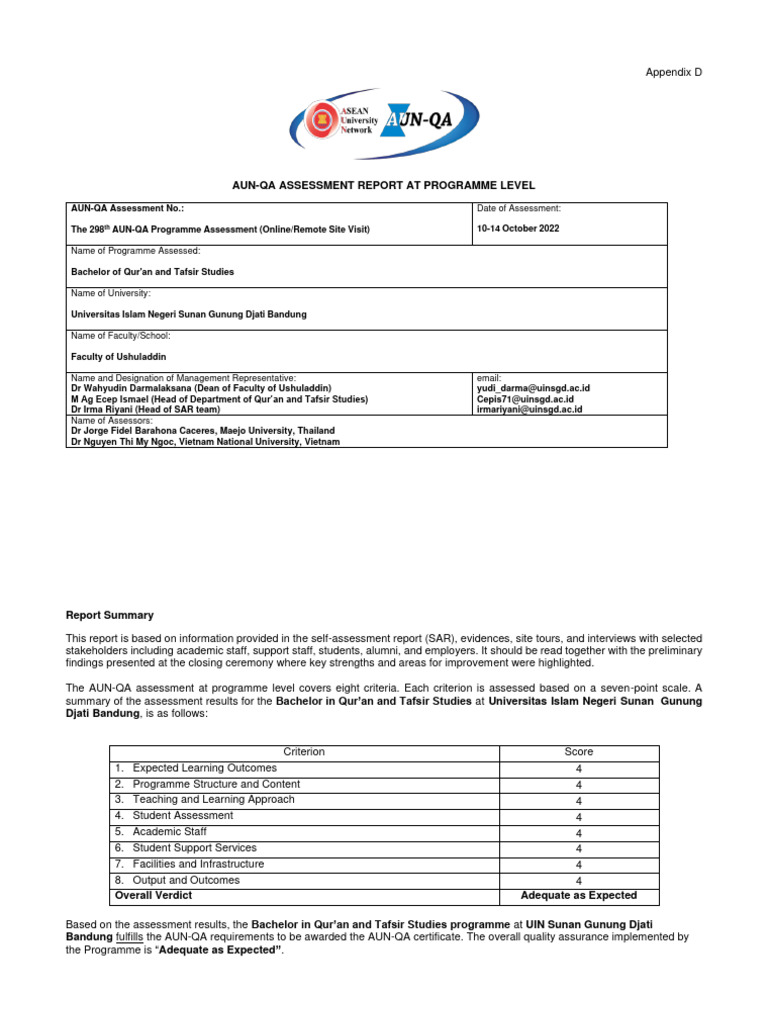 Appendix D 298th AUN-QA - UINSGD Bachelor of Qur'an and Tafsir Studies | PDF | Educational ...