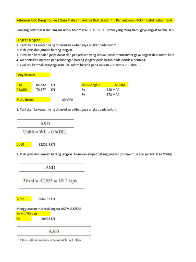 Perhitungan Analisis Angkur Dan Kolom | PDF
