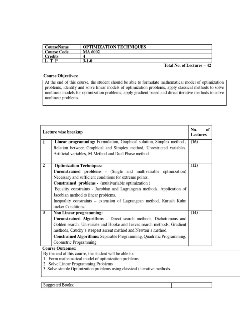 Optimisation Techniques | PDF | Mathematical Optimization | Linear ... Optimisation Techniques | PDF | Mathematical Optimization | Linear ...