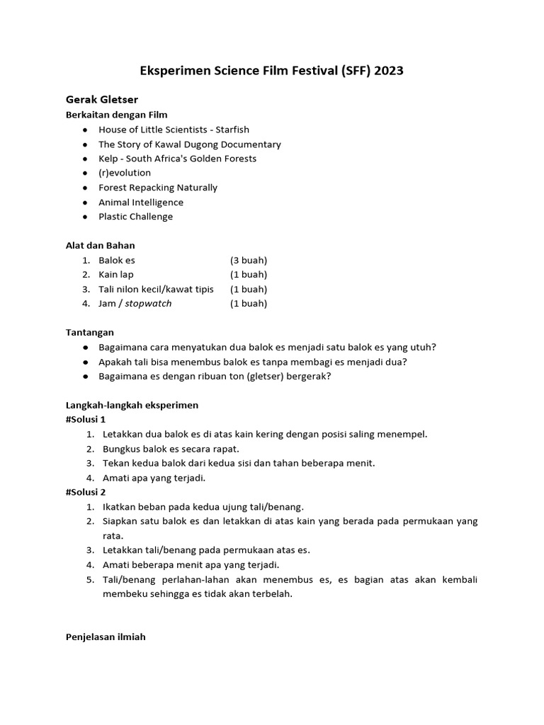 Eksperimen SFF 2023 (Lengkap) | PDF