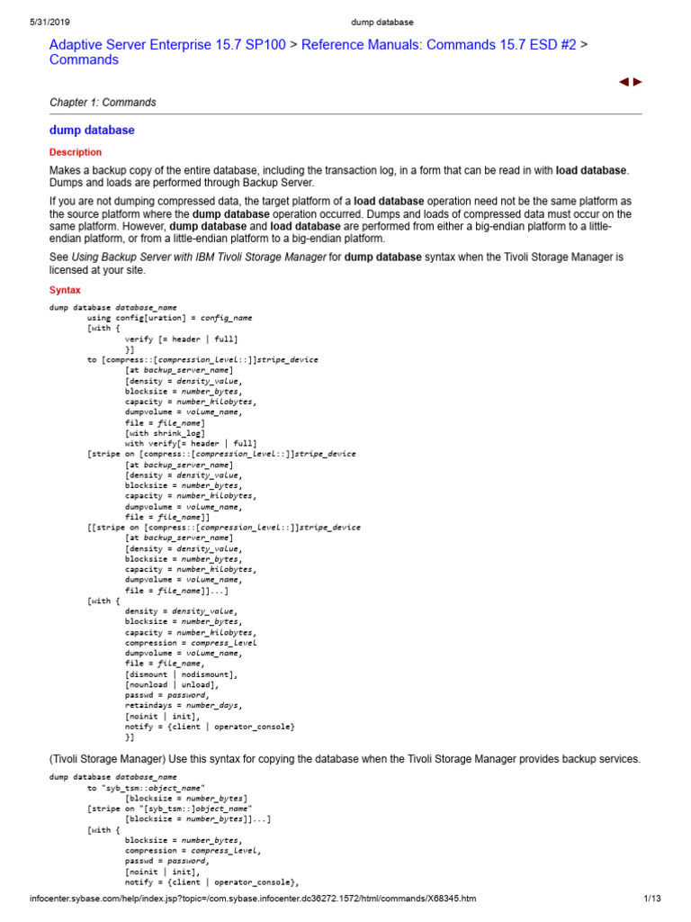 Sybase Dump Database | PDF | Filename | Backup