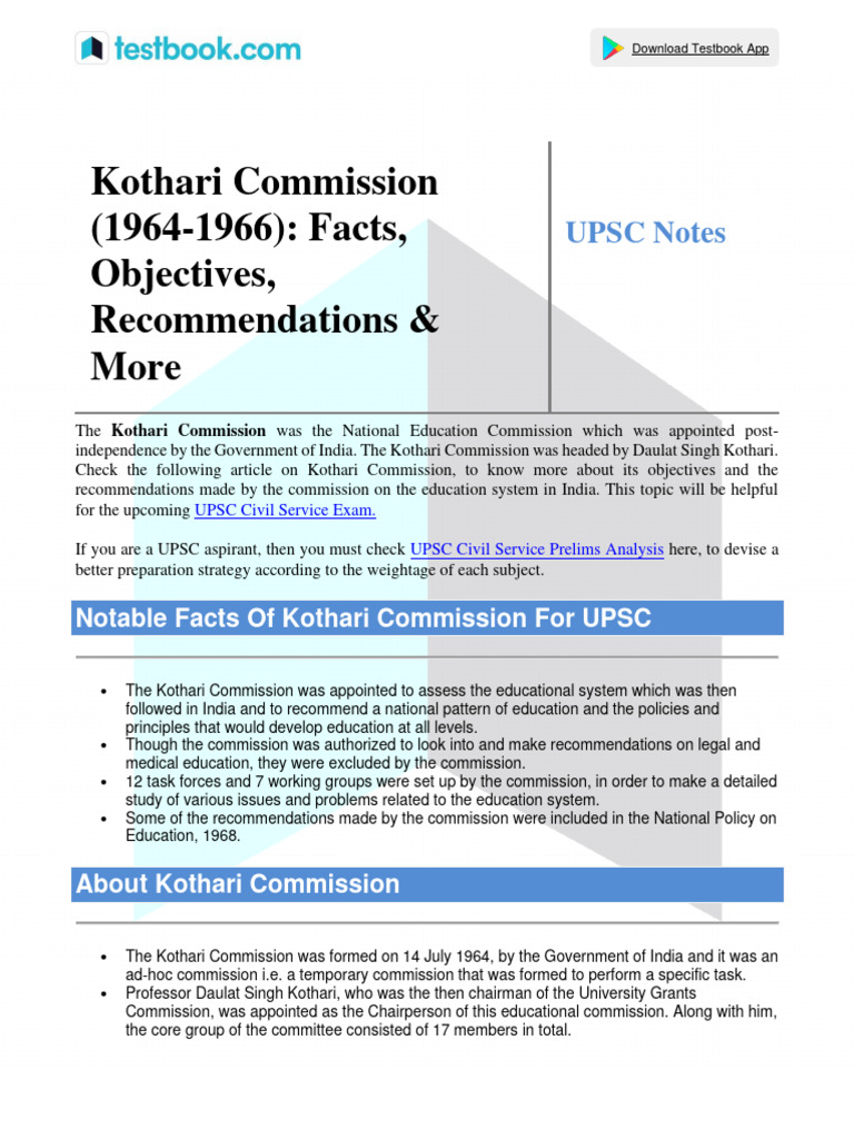 Kothari Commission 1964 1966 F6ab67f3 | Download Free PDF | Educational ...