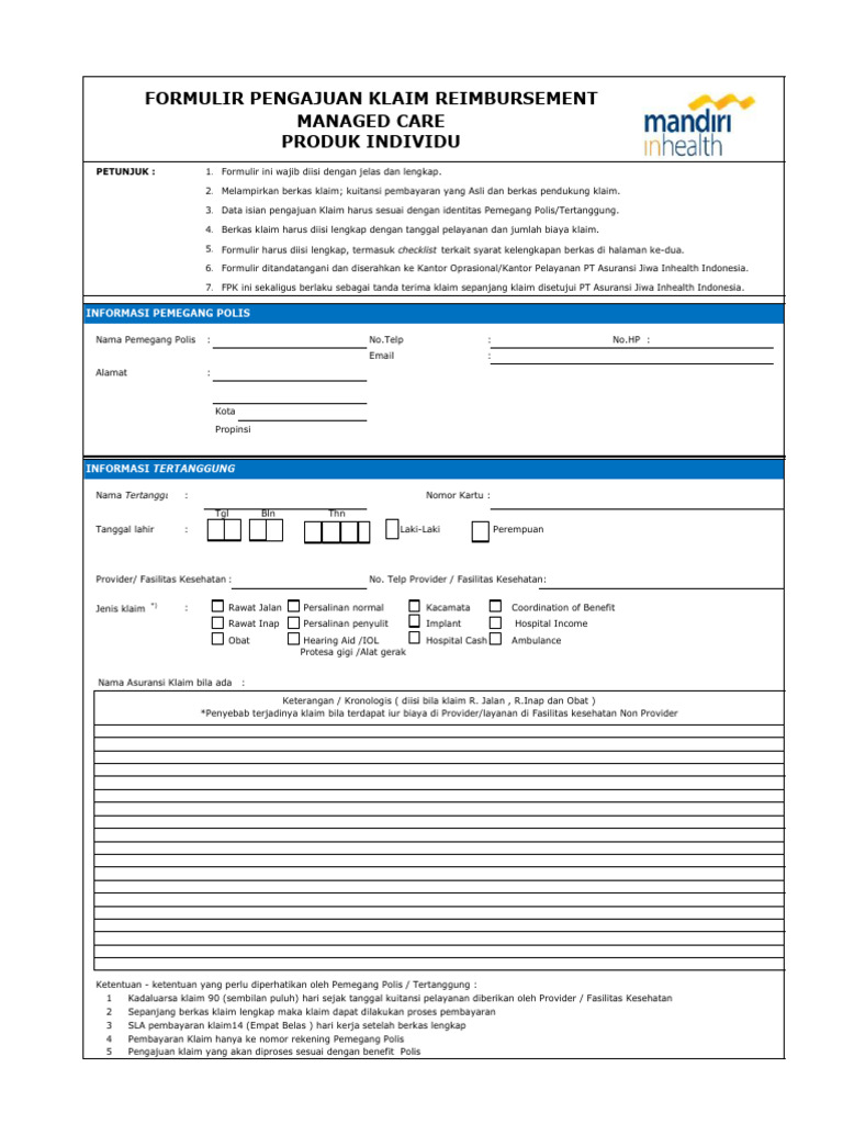 Formulir - Pengajuan - Klaim Mandiri | PDF
