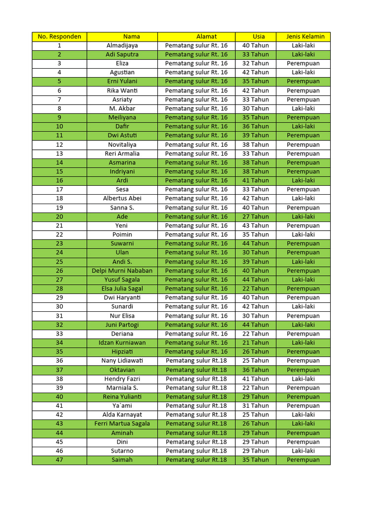 Data Mentah (Excel) | PDF