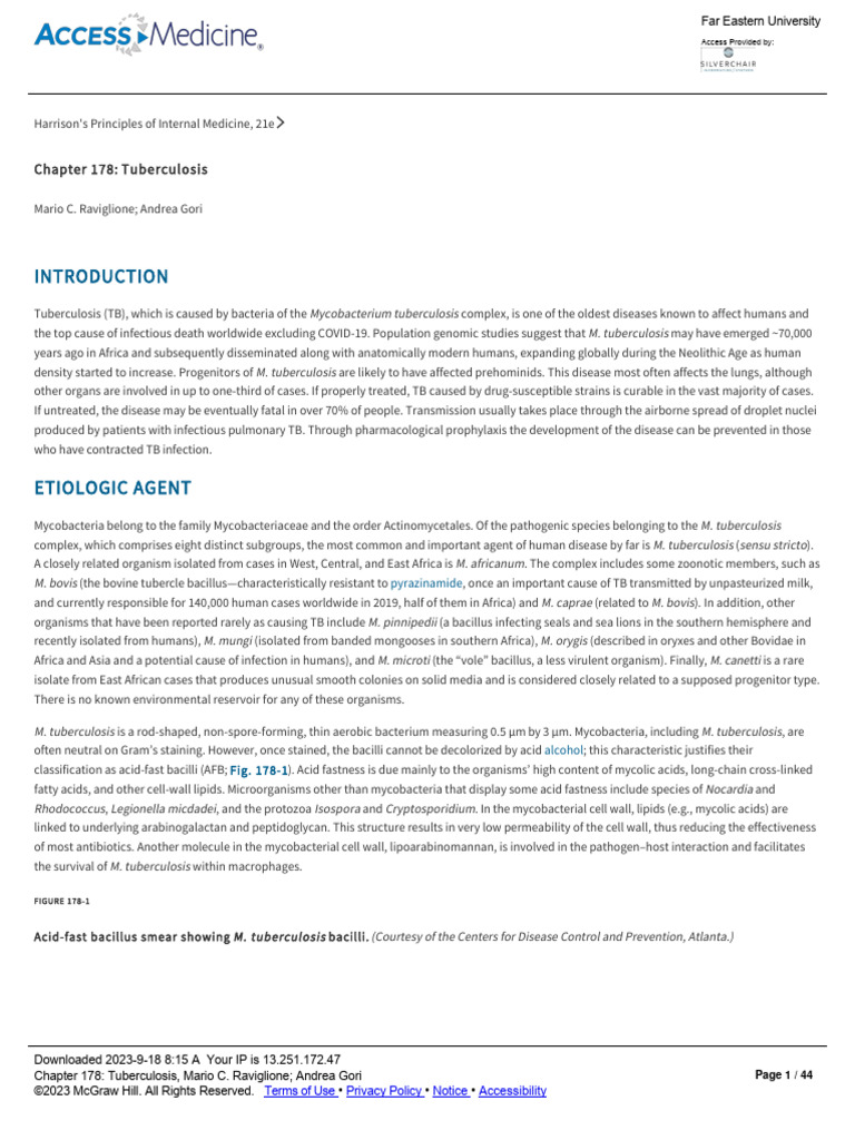 Chapter 178 - Tuberculosis | PDF | Tuberculosis | Mycobacterium Tuberculosis