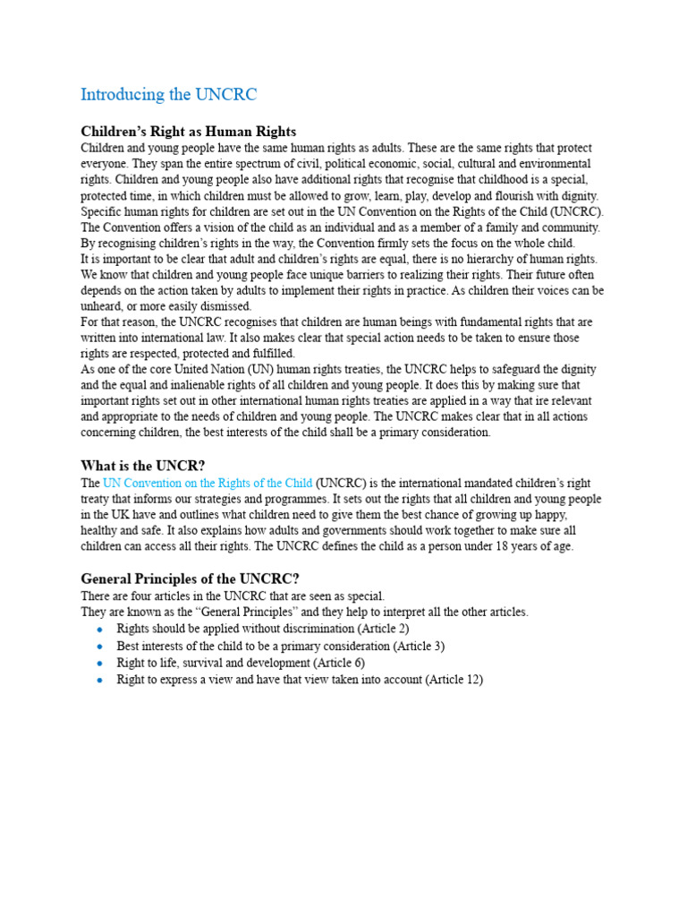 Understanding the UNCRC for Children | PDF | Convention On The Rights ...