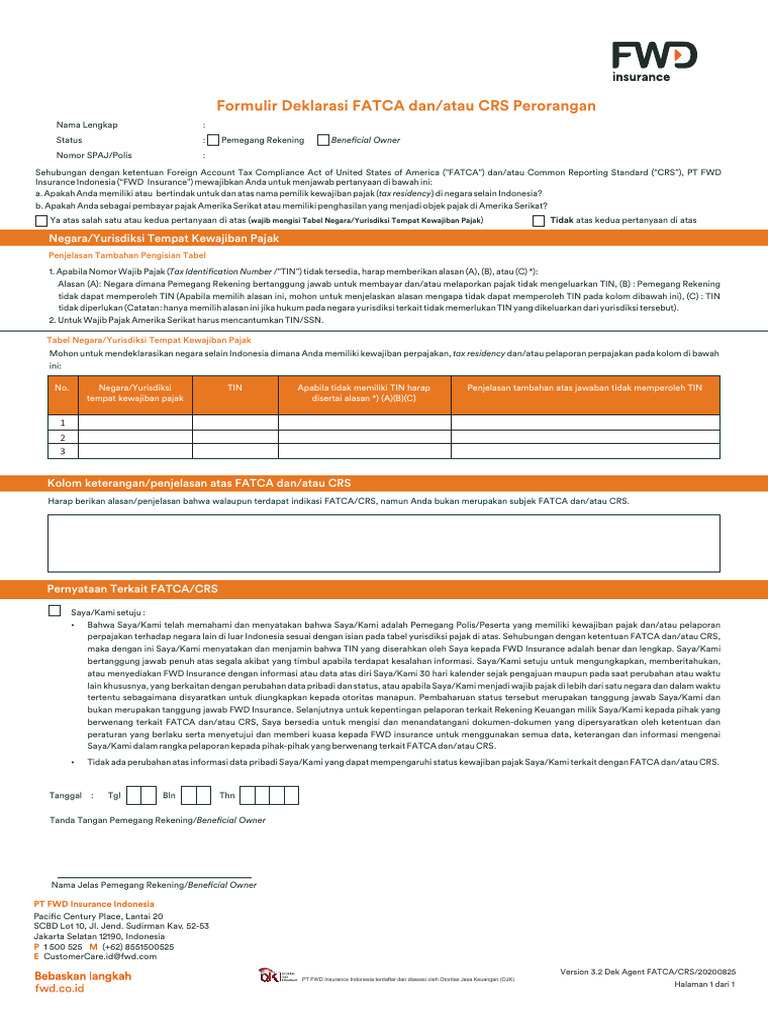 Form - Deklarasi Agent Fatca Simplify | PDF | Hukum