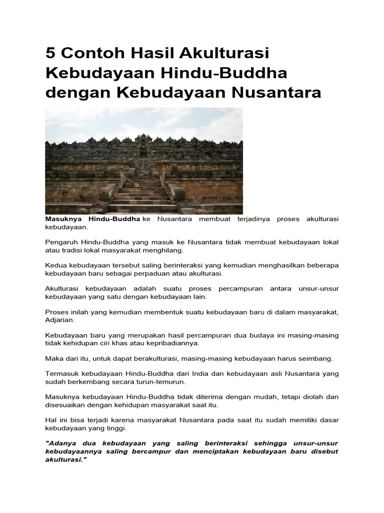 5 Contoh Hasil Akulturasi Kebudayaan Hindu | PDF