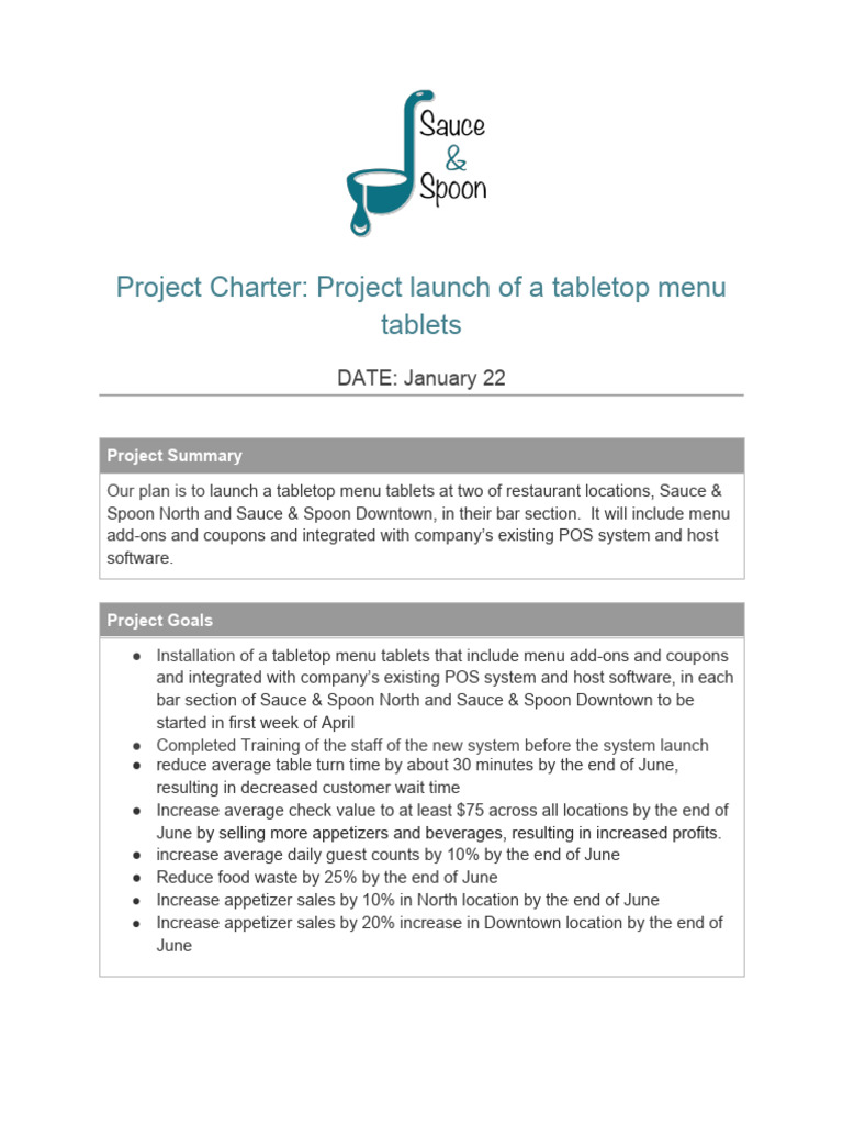 Activity - Project Charter of Tabletop Menu Tablets | PDF | Menu | Point Of Sale
